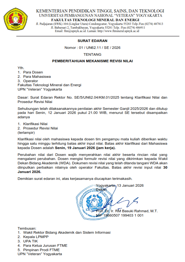 Surat Edaran Nomor : 01/UN62.11/SE/2026 Tentang Pemberitahuan Mekanisme ...